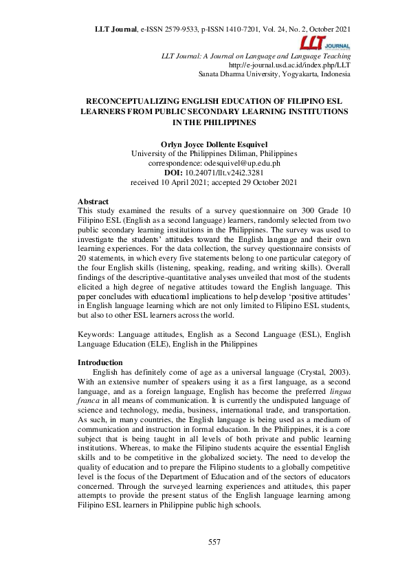 (PDF) Reconceptualizing English Education of Filipino Esl Learners from ...