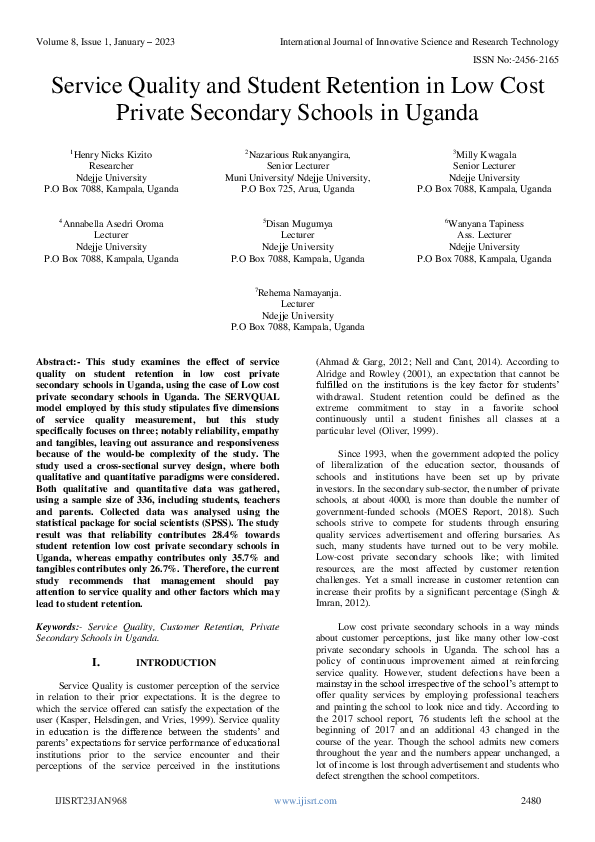 (PDF) Service Quality and Student Retention in Low Cost Private ...