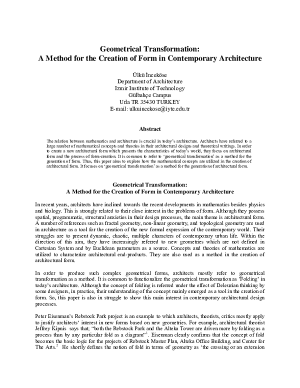 (PDF) Geometrical Transformation: A Method for the Creation of Form in ...