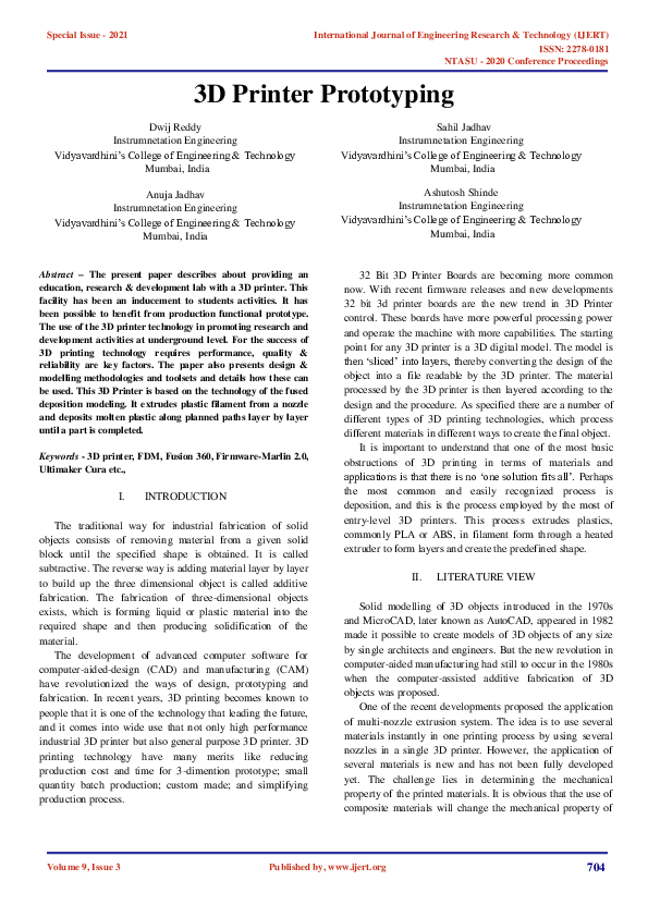(PDF) 3D Printer Prototyping