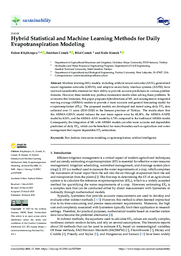 (PDF) Hybrid Statistical and Machine Learning Methods for Daily Evapotranspiration Modeling