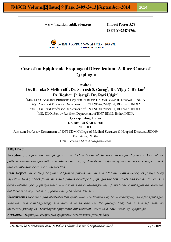 (PDF) Case of an Epiphrenic Esophageal Diverticulum: A Rare Cause of Dysphagia