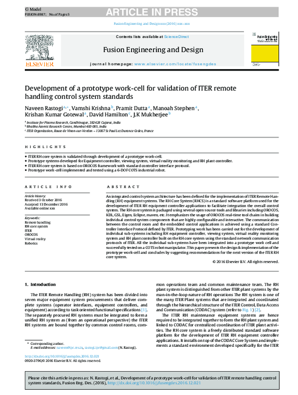 (PDF) Prototype Work-Cell for ITER Remote Handling