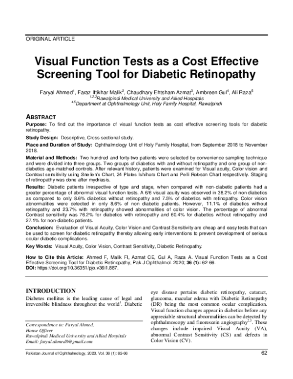 (PDF) Visual Function Tests as cost Effective Screening Tools For ...