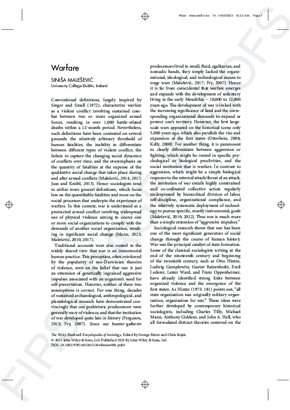(PDF) 'Warfare' In G. Ritzer & C. Rojek (ed) The Blackwell Encyclopedia ...