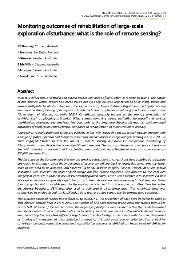 (PDF) Monitoring outcomes of rehabilitation of large-scale exploration ...