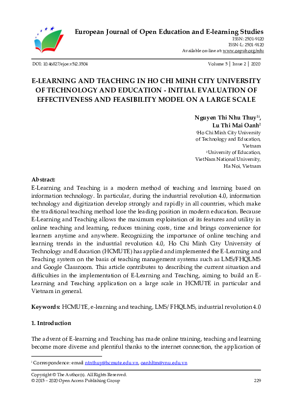 (PDF) E-Learning and Teaching in Ho Chi Minh City University of Technology and Education ...