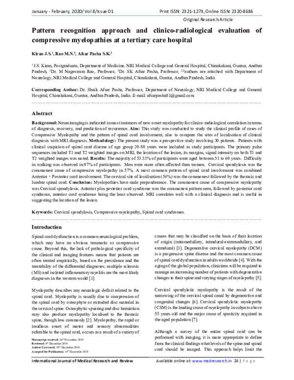 Pdf Pattern Recognition Approach And Clinico Radiological Evaluation Of Compressive 1805