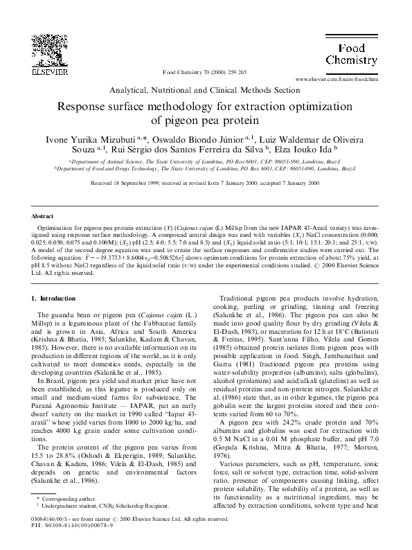 (PDF) Response surface methodology for extraction optimization of pigeon pea protein