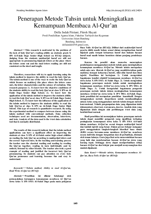 (PDF) Penerapan Metode Tahsin untuk Meningkatkan Kemampuan Membaca Al-Qur'an
