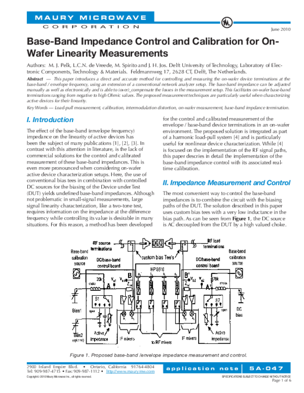 Pdf Base Band Impedance Control And Calibration For On Wafer Linearity Measurements