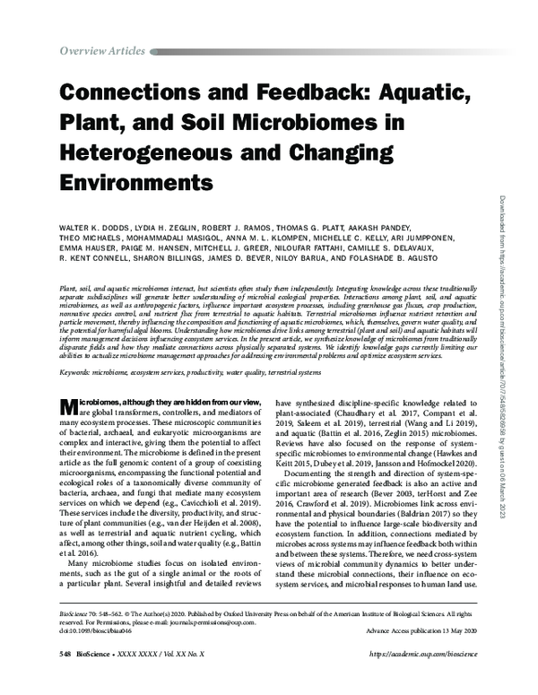 (PDF) Connections and Feedback: Aquatic, Plant, and Soil Microbiomes in Heterogeneous and ...