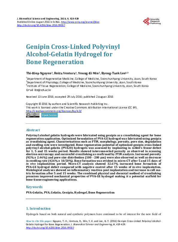 (PDF) Genipin Cross-Linked Polyvinyl Alcohol-Gelatin Hydrogel for Bone ...