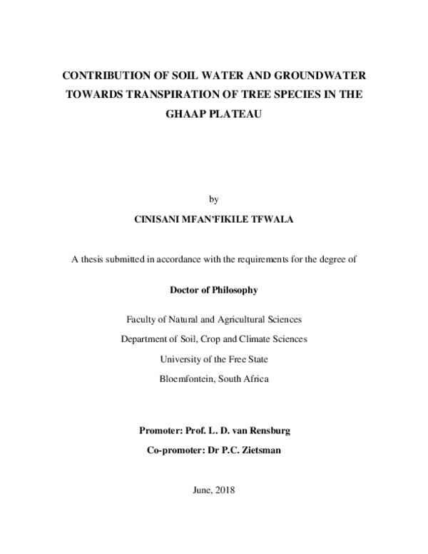 (PDF) Contribution of soil water and groundwater towards transpiration ...