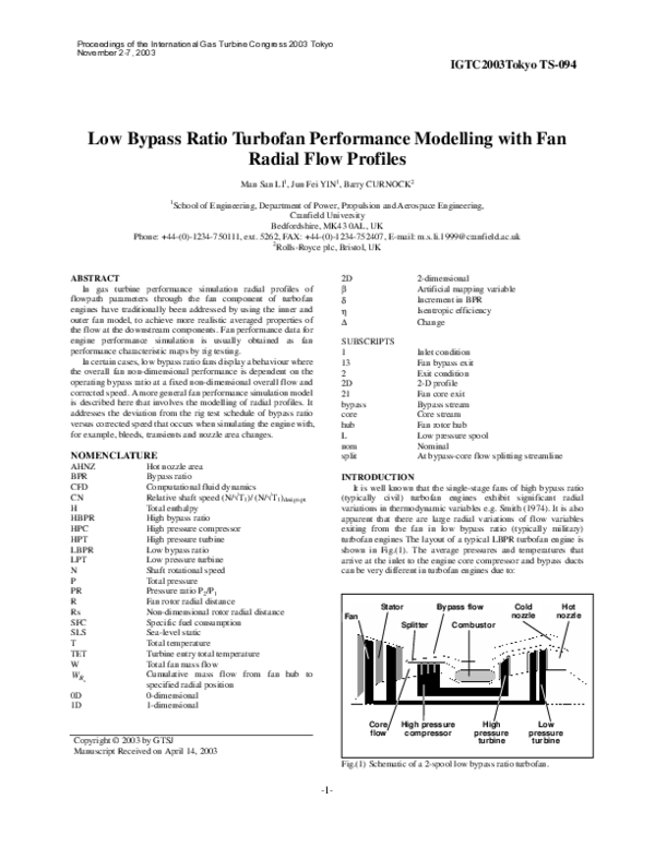 (PDF) Low Bypass Ratio Turbofan Performance Modelling with Fan Radial ...