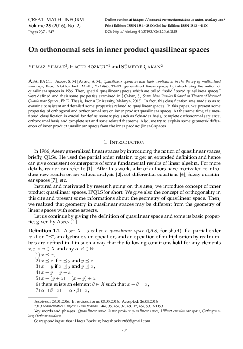 (PDF) On orthonormal sets in inner product quasilinear spaces