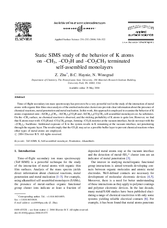 (PDF) Static SIMS study of the behavior of K atoms on CH3, CO2H and ...