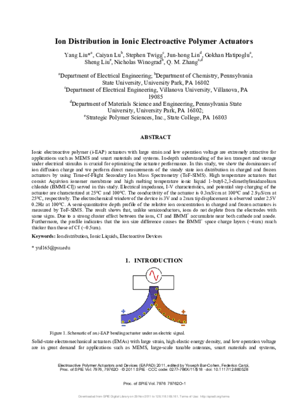 (PDF) Ion distribution in ionic electroactive polymer actuators
