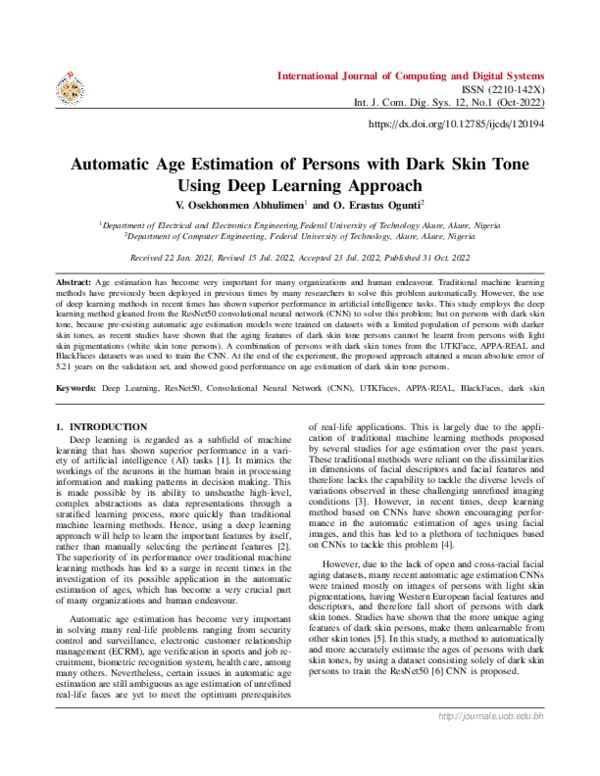 (PDF) Automatic Age Estimation of Persons with Dark Skin Tone Using ...