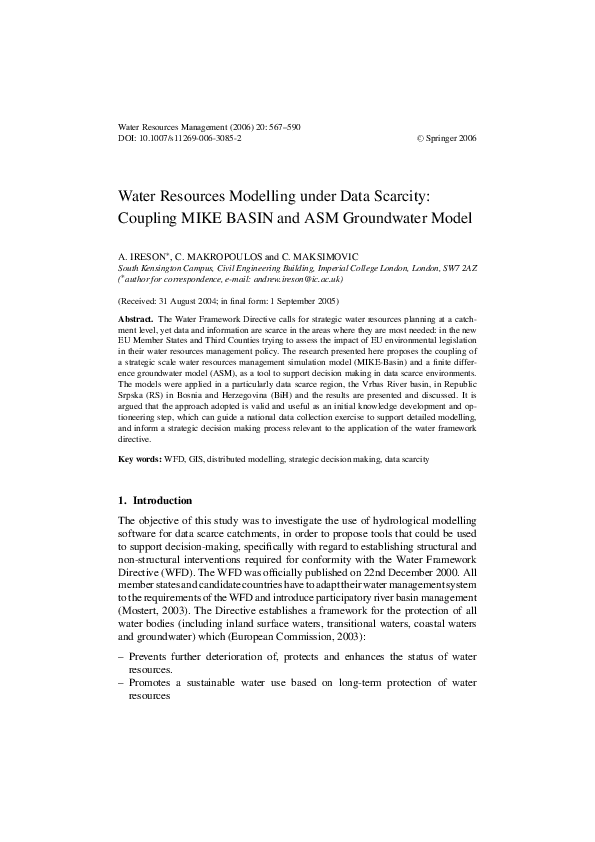 Water Resources Modelling under Data Scarcity: Coupling MIKE BASIN and ASM Groundwater Model