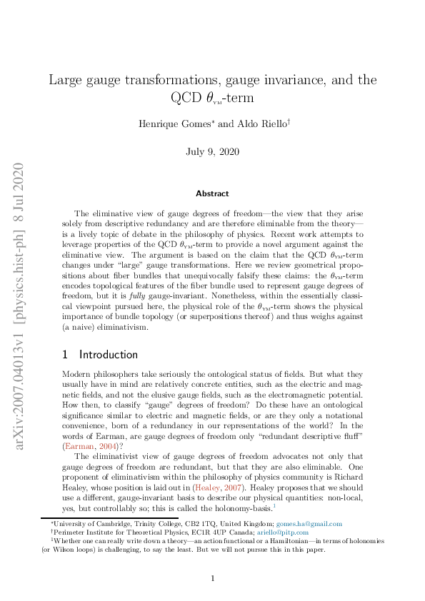 Pdf Large Gauge Transformations Gauge Invariance And The Qcd Theta Term