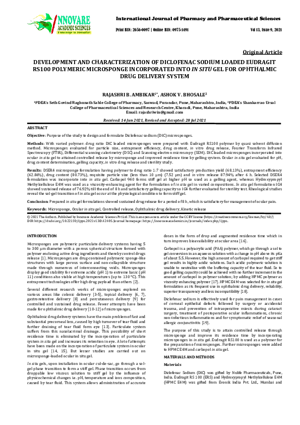 Pdf Development And Characterization Of Diclofenac Sodium Loaded Eudragit Rs100 Polymeric
