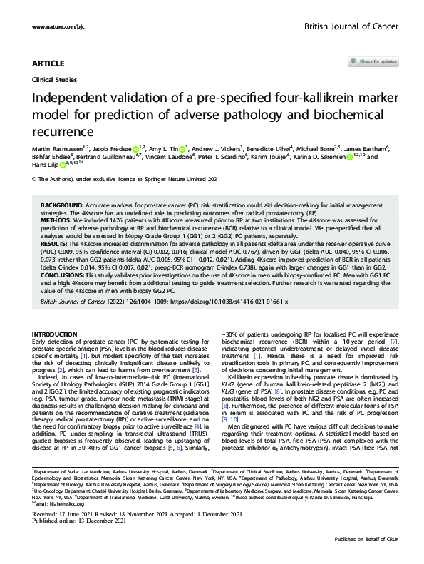 (PDF) 4Kscore Model Validated for Prostate Cancer Risk