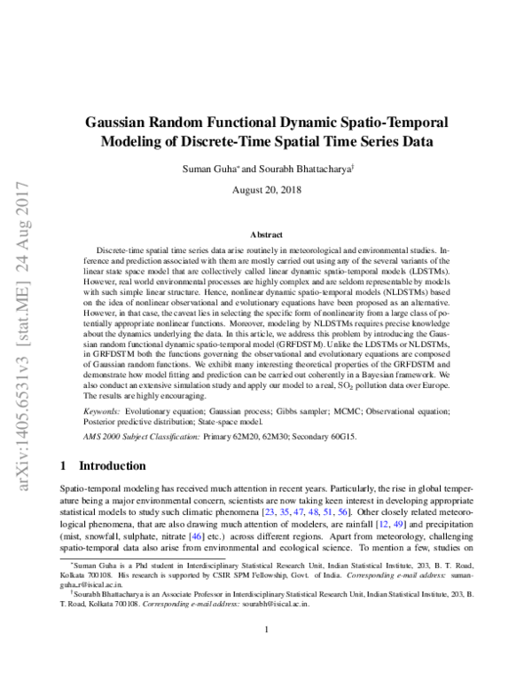 Pdf Gaussian Random Functional Dynamic Spatio Temporal Modeling Of Discrete Time Spatial Time