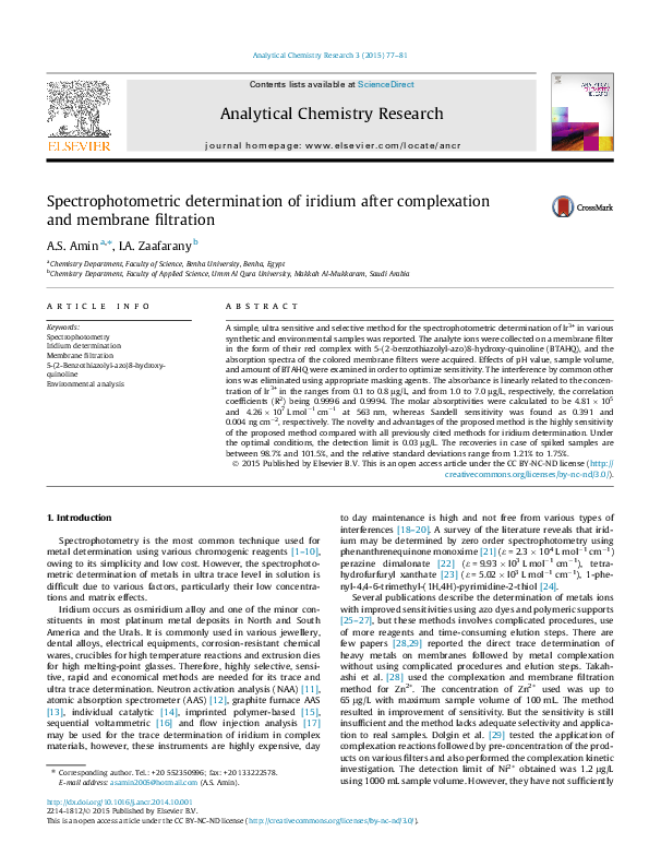 (PDF) Spectrophotometric determination of iridium with stannous iodide ...