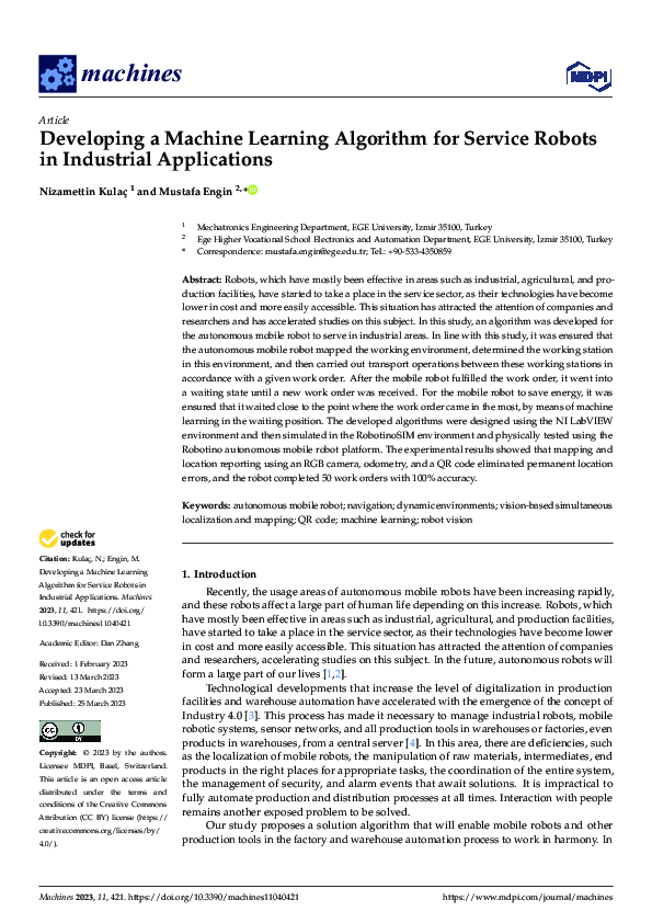 (PDF) Developing a Machine Learning Algorithm for Service Robots in ...