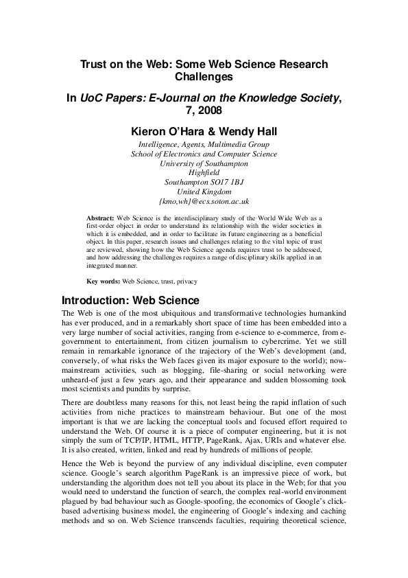 (PDF) Trust on the Web: Some Web Science Research Challenges In UoC ...