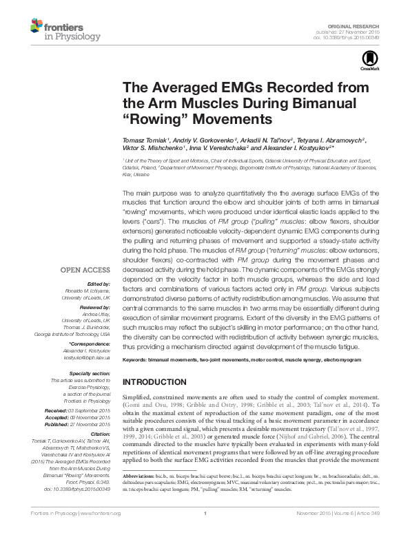 (PDF) The Averaged EMGs Recorded from the Arm Muscles During Bimanual “Rowing” Movements