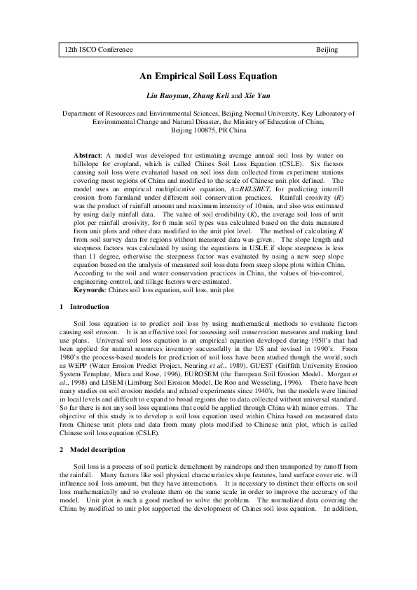 (PDF) An Empirical Soil Loss Equation