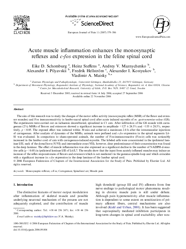 (PDF) Acute muscle inflammation enhances the monosynaptic reflexes and ...