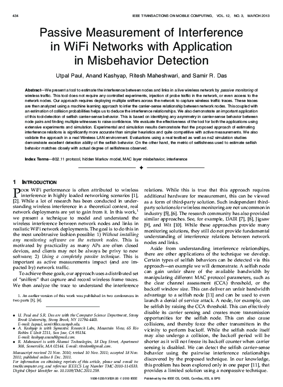 (PDF) Passive Measurement of Interference in WiFi Networks with Application in Misbehavior Detection