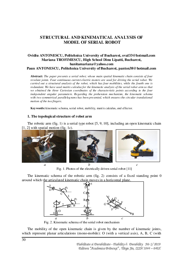(PDF) Structural and Kinematical Analysis of Model of Serial Robot ...