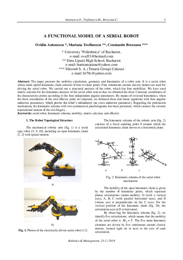 (PDF) A Functional Model of a Serial Redundant Robot