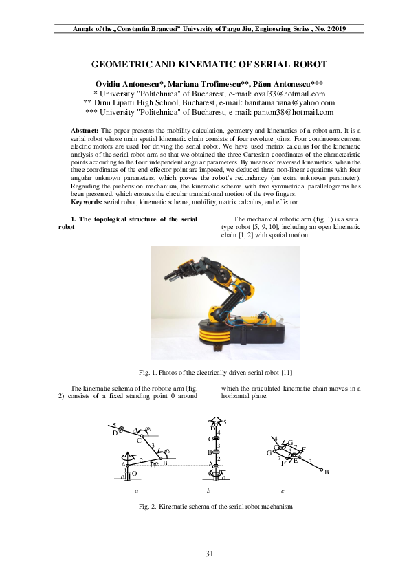 (PDF) Geometric and Kinematic of Serial Robot