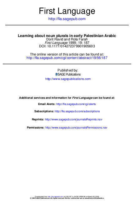 (PDF) Learning about noun plurals in early Palestinian Arabic | Rola ...