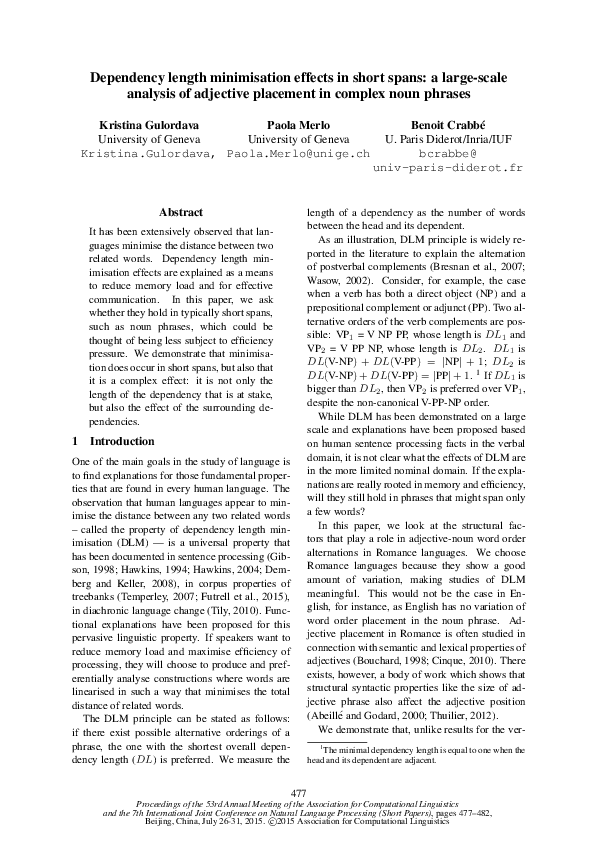 (PDF) Dependency length minimisation effects in short spans: a large ...