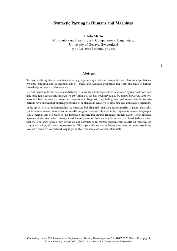 (PDF) Syntactic Parsing in Humans and Machines | Paola Merlo - Academia.edu