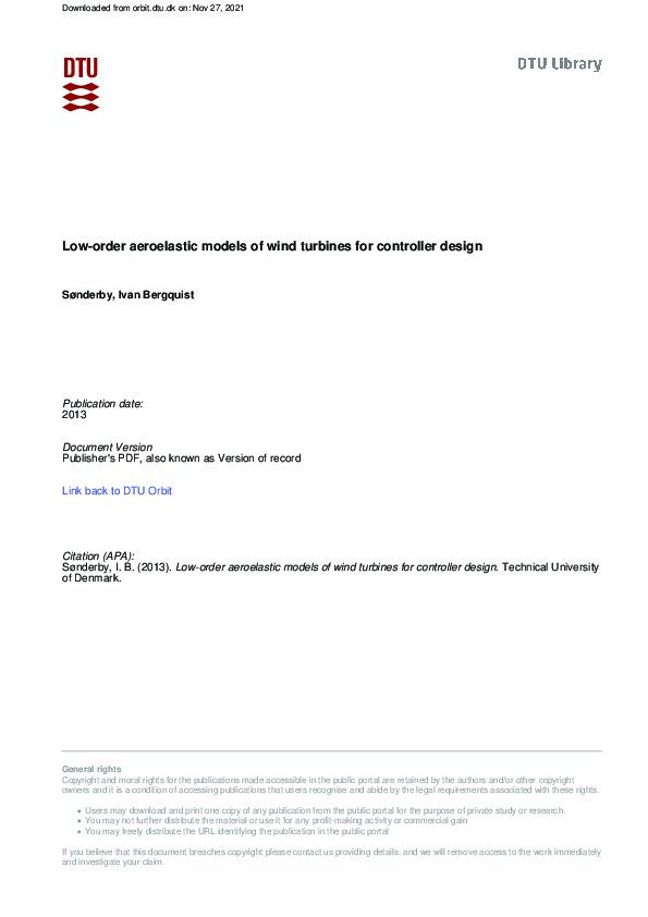 (PDF) Low-order aeroelastic models of wind turbines for controller design