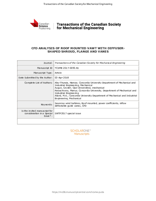 (PDF) Computational fluid dynamic analysis of roof-mounted vertical-axis wind turbine with ...