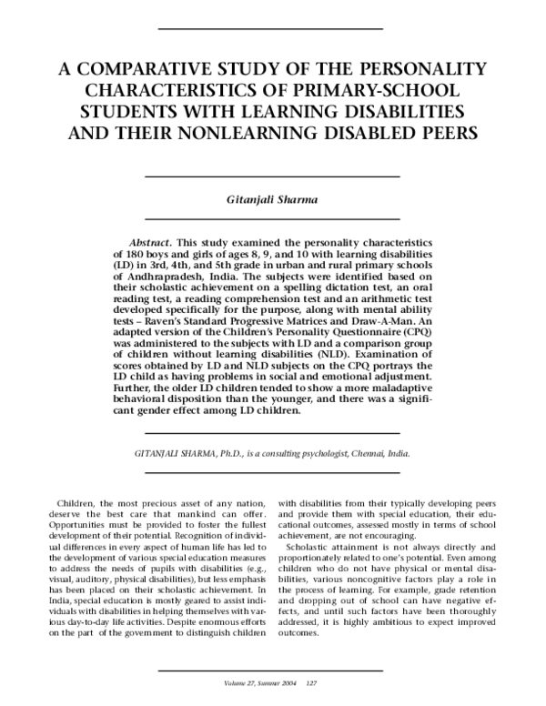 (PDF) A Comparative Study of the Personality Characteristics of Primary-School Students with ...