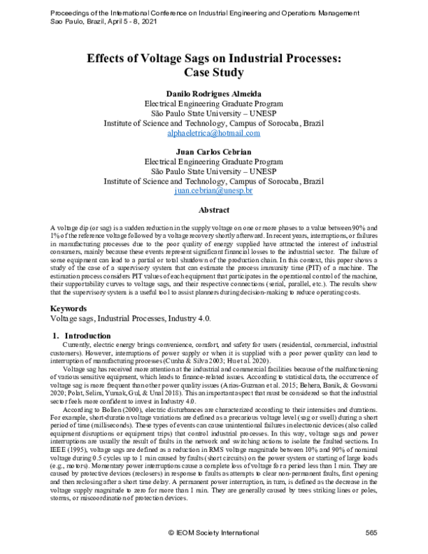 (PDF) Impact of Voltage Sags on Industrial Processes