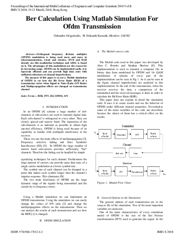Pdf Ber Calculation Using Matlab Simulation For Ofdm Transmission