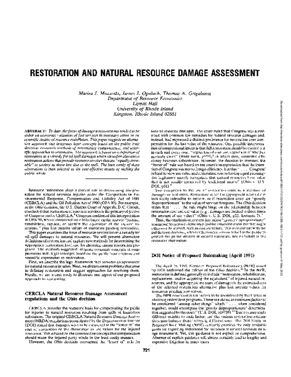 (PDF) Restoration and Natural Resource Damage Assessment