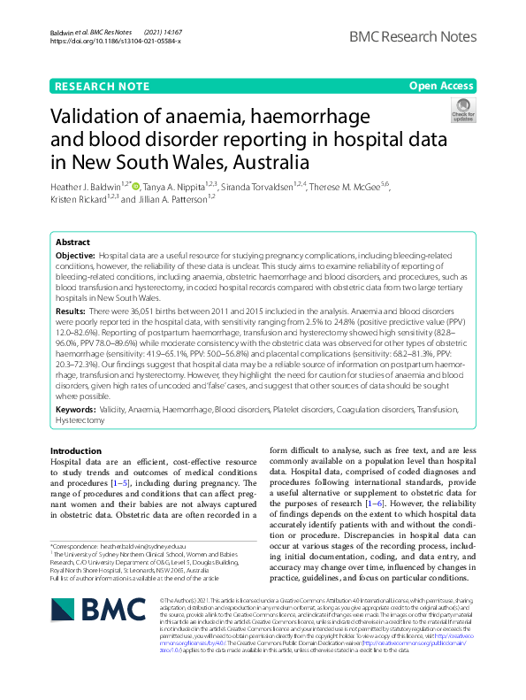 (PDF) Validation of anaemia, haemorrhage and blood disorder reporting ...