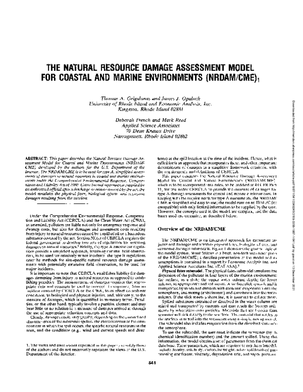 (PDF) The Natural Resource Damage Assessment Model for Coastal and ...
