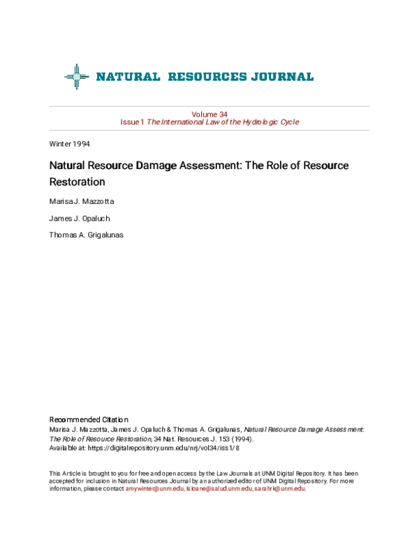 (PDF) Natural resource damage assessment: the role of resource restoration